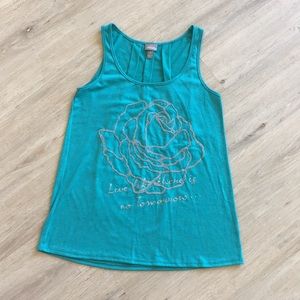Vanity | Tops | Turquoise Tank Beaded Rose And Sparkly Letters | Poshmark